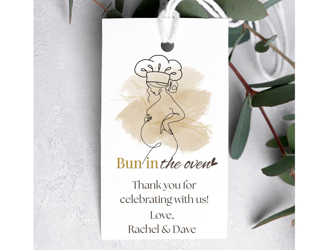 Bun in the Oven Baby Shower Tag; Gender Neutral Baby Shower; Beige and ...