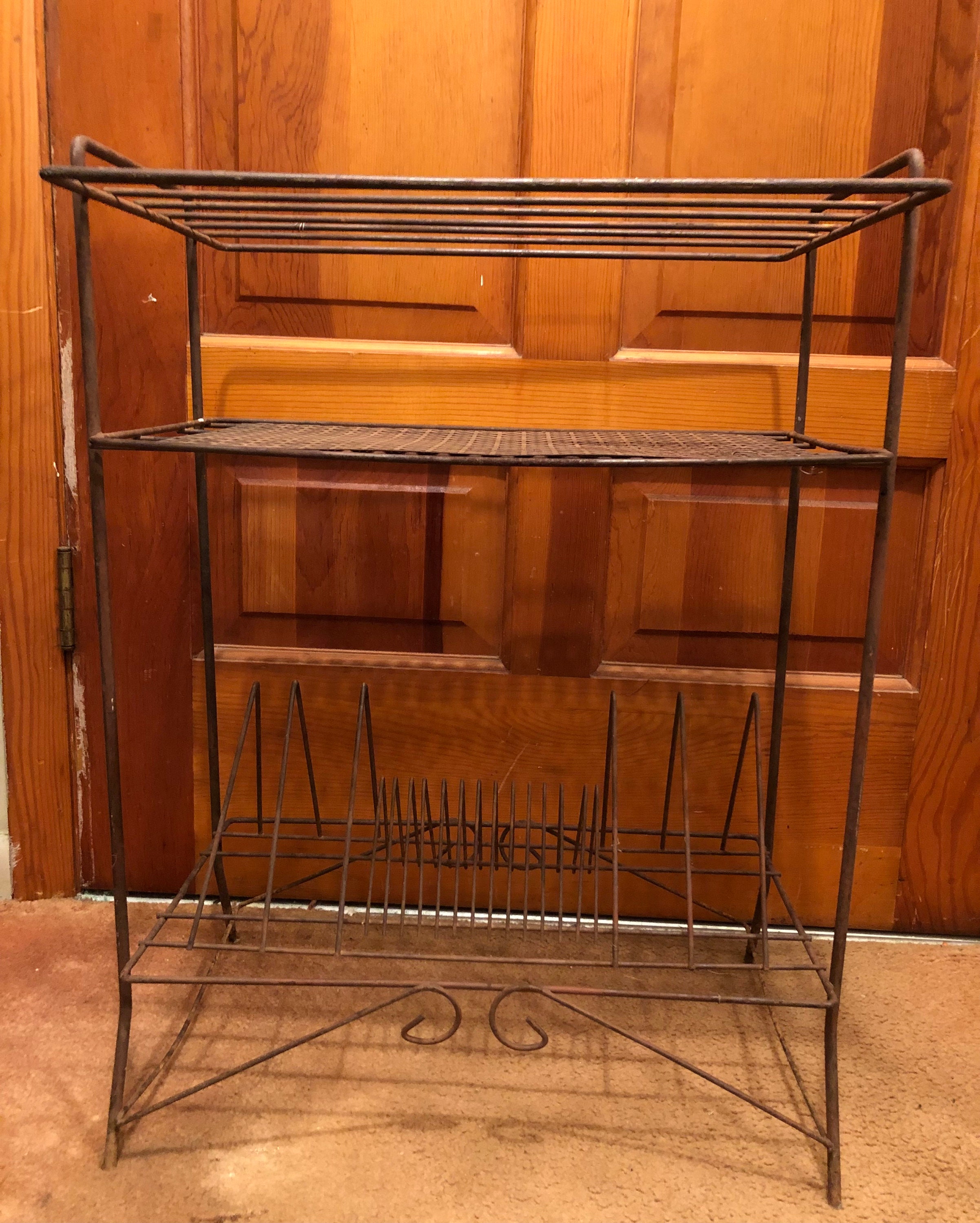 6552 Vintage Vinyl Record Stand Shelf Floor Shelf 3 Tier Rusty Mid ...