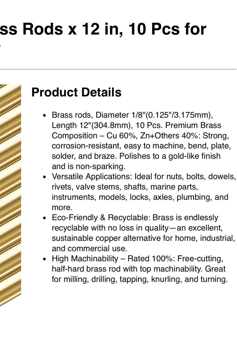 10390 Brass Rods, Diameter 1/8"(0.125"/3.175mm), Length 12"(304.8mm ...
