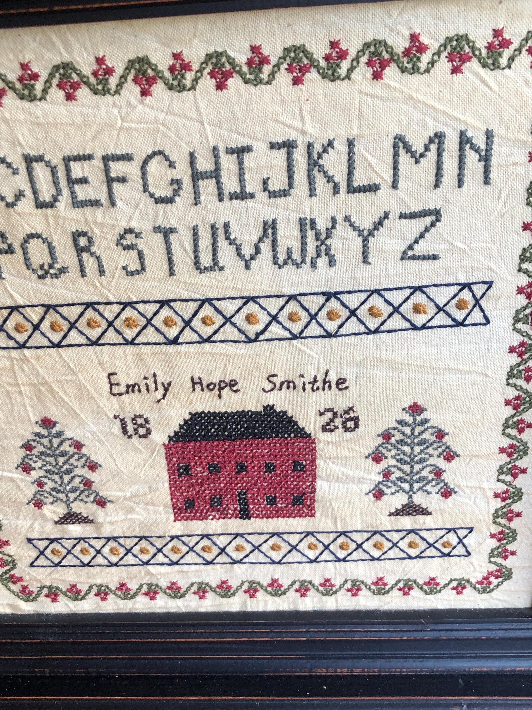 10092 Framed Antique Sampler Emily Hope Smithe 1826 Feat House Trees ...