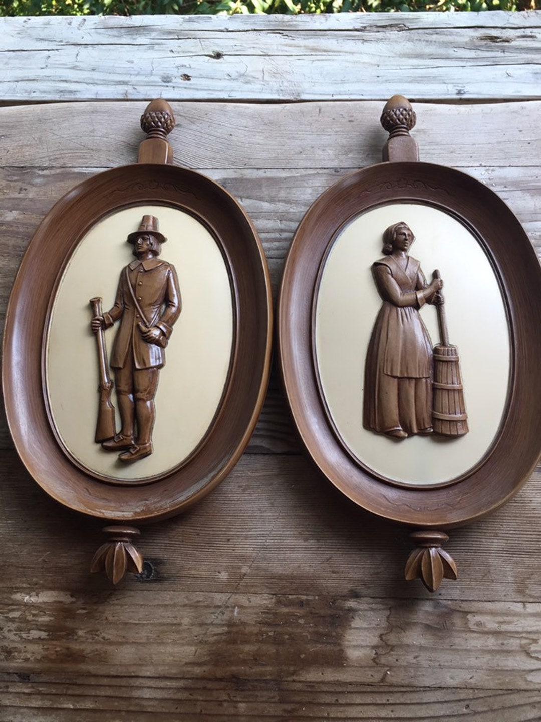 6072 Mid Century SYROCO Pilgrim/pioneer Oval Wall Hanging Plaques Made ...