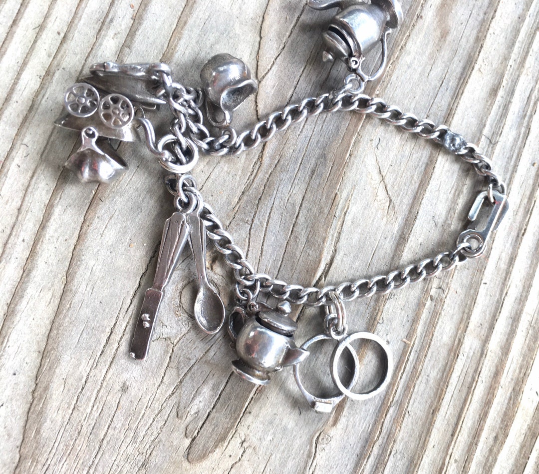 5430 Charm BRACELET 50’s Marriage Items Charms Wedding Rings Coffee Pot ...