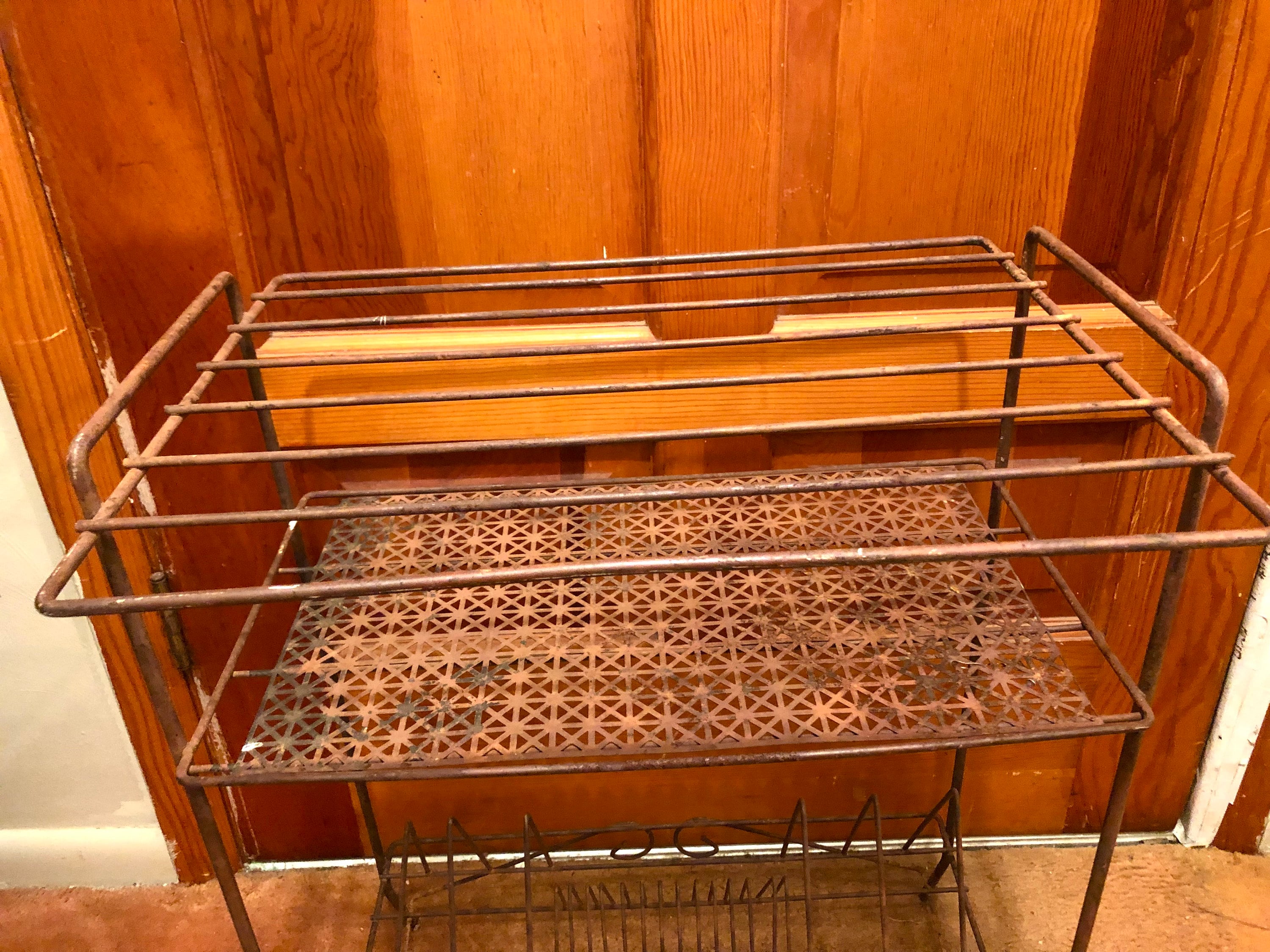 6552 Vintage Vinyl Record Stand Shelf Floor Shelf 3 Tier Rusty Mid ...