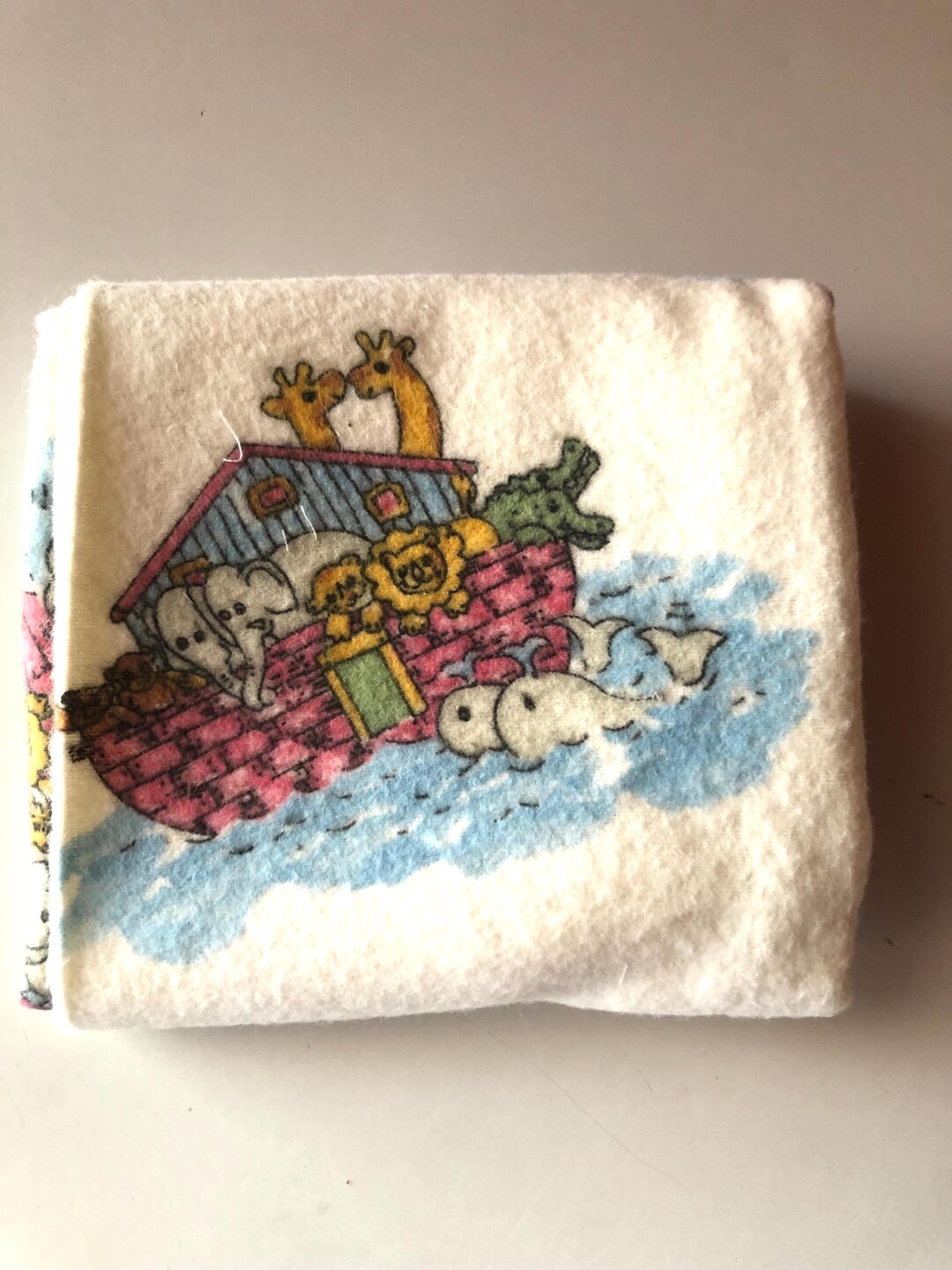 9757 VTG Noah’s Ark Flannel Fabric Scrap Cotton 13”x44” Beige Pink Blue ...