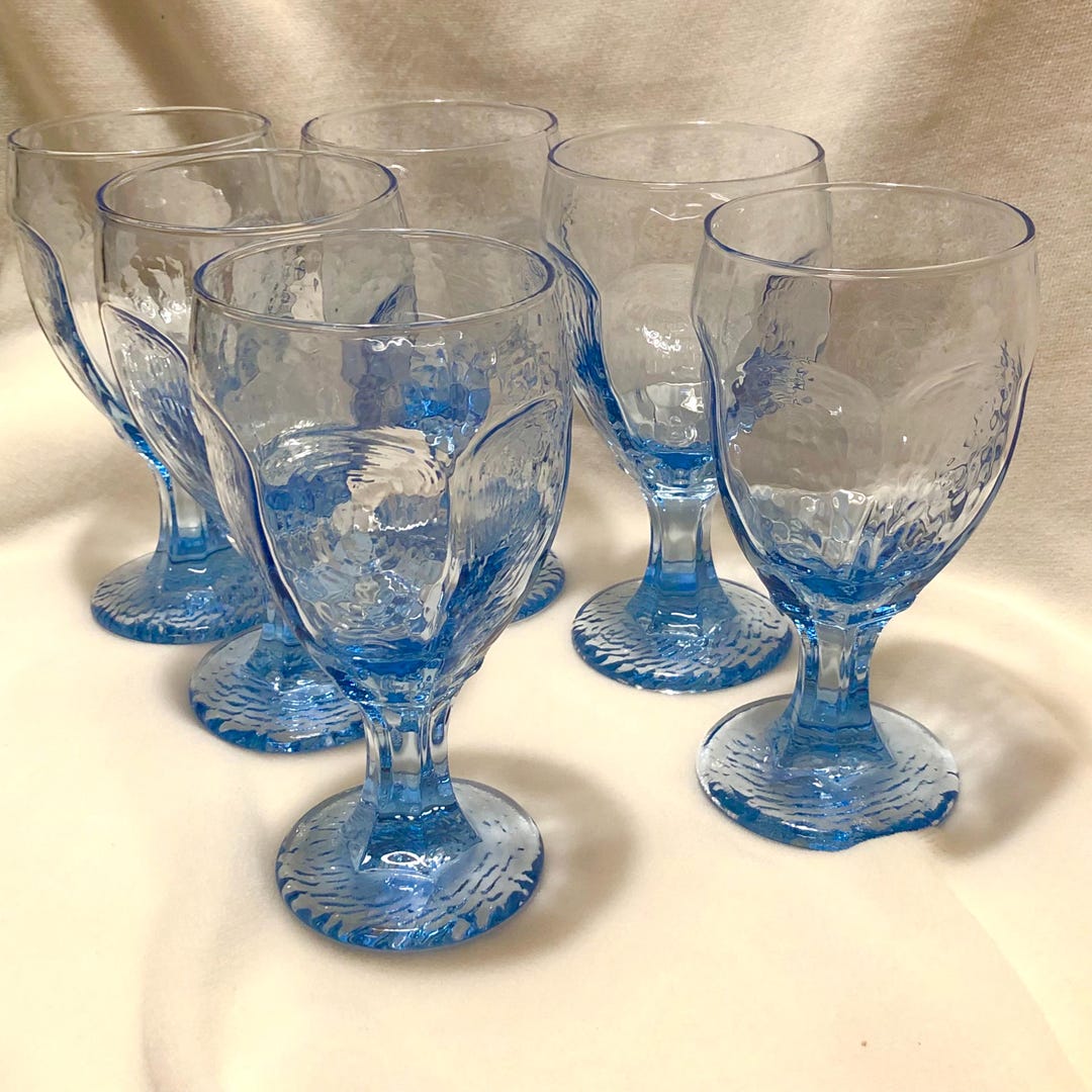 10302 Set of SIX Vintage Libbey Chivalry Blue Approximately 6.5” Footed ...