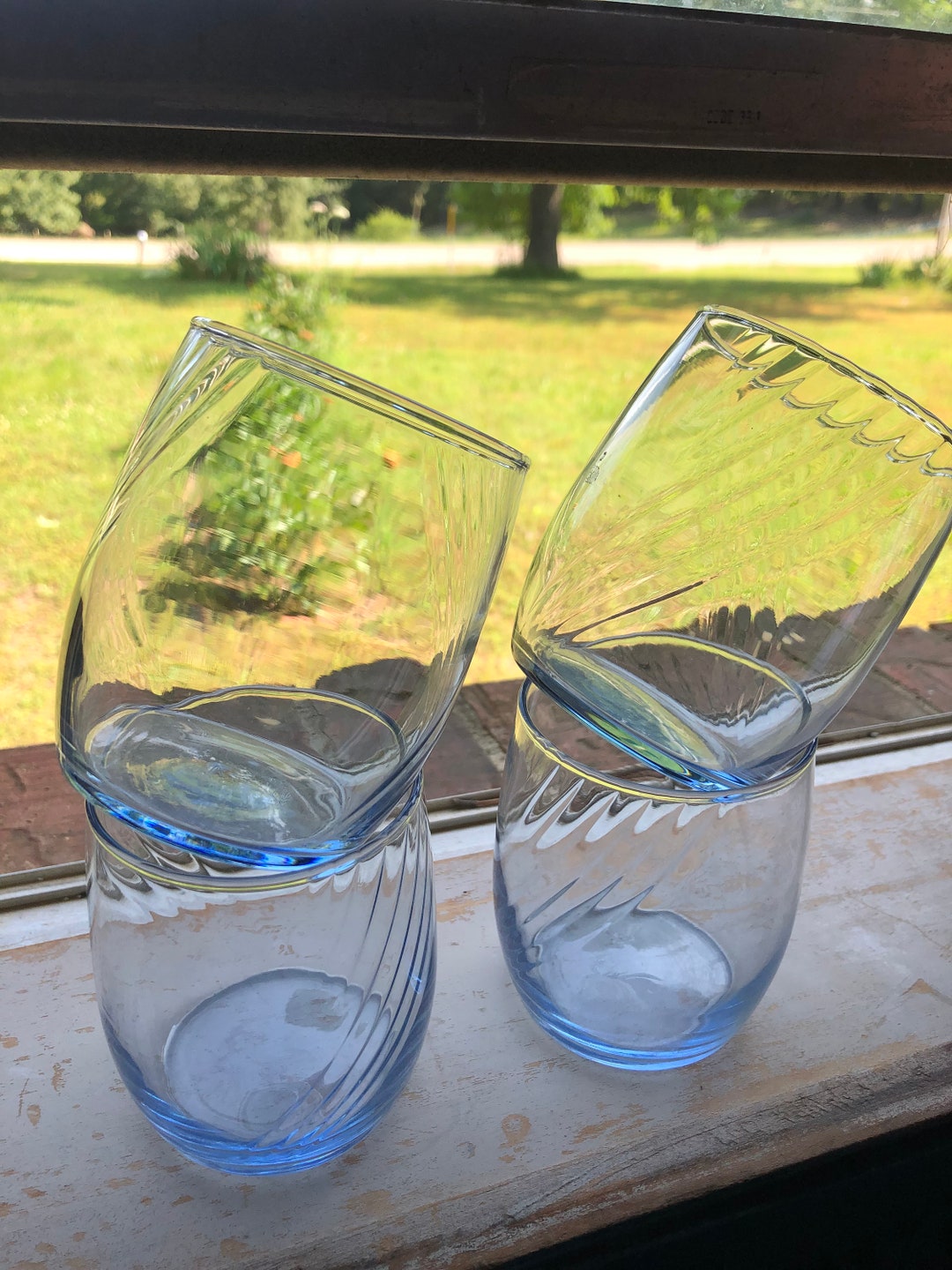 2413 Set of Four Optic Blue Juice Drink Glass Glasses Swirly Blue ...
