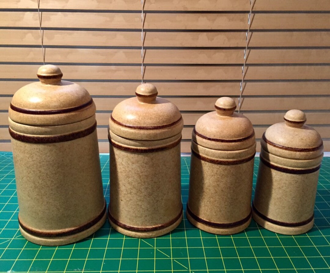 CANISTER SET Set of 4 Domed Lid Terra Cotta Tan on Creamy Background ...