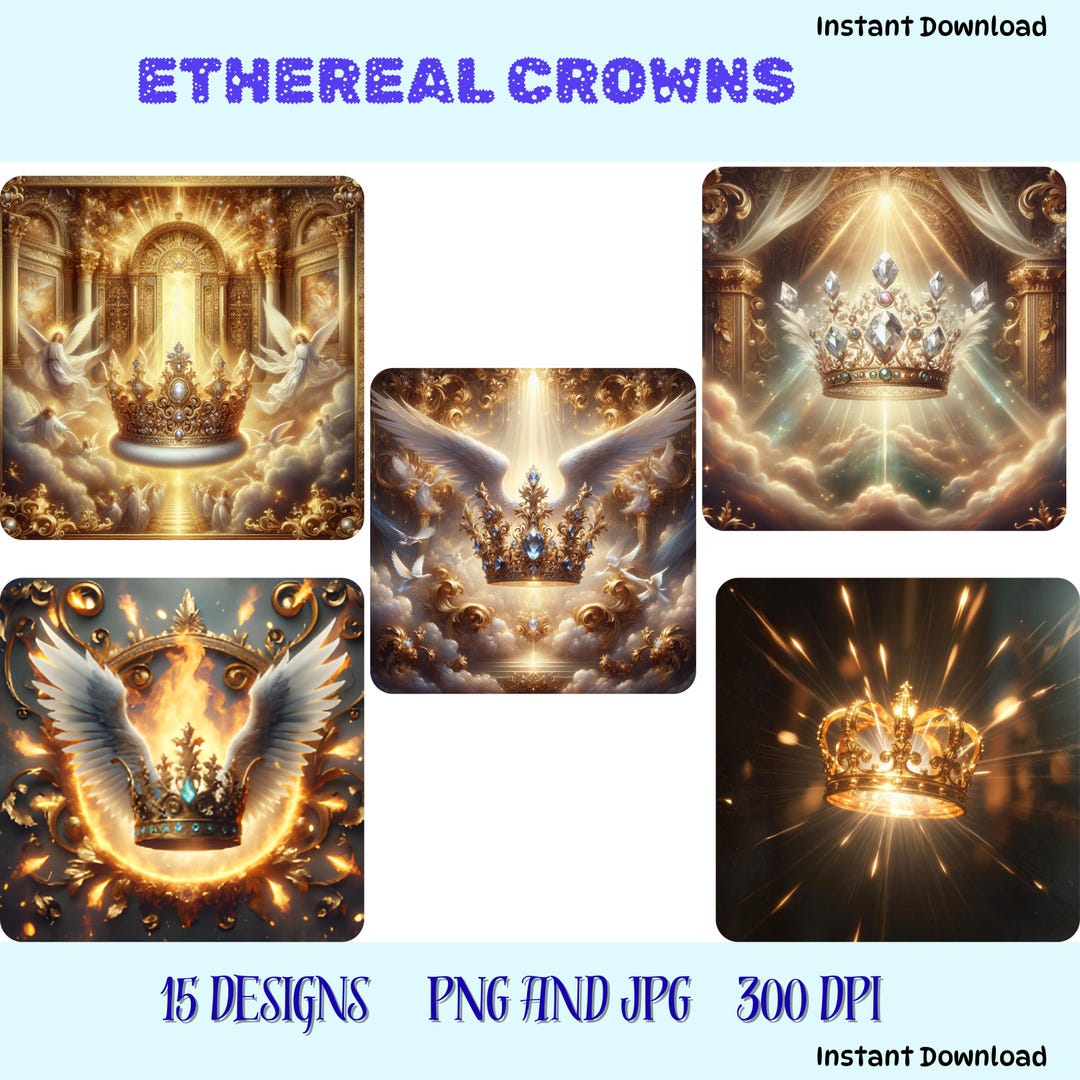 Ethereal Crown Clipart Set, Fantasy Crown Graphics, Angel Wings Crown ...