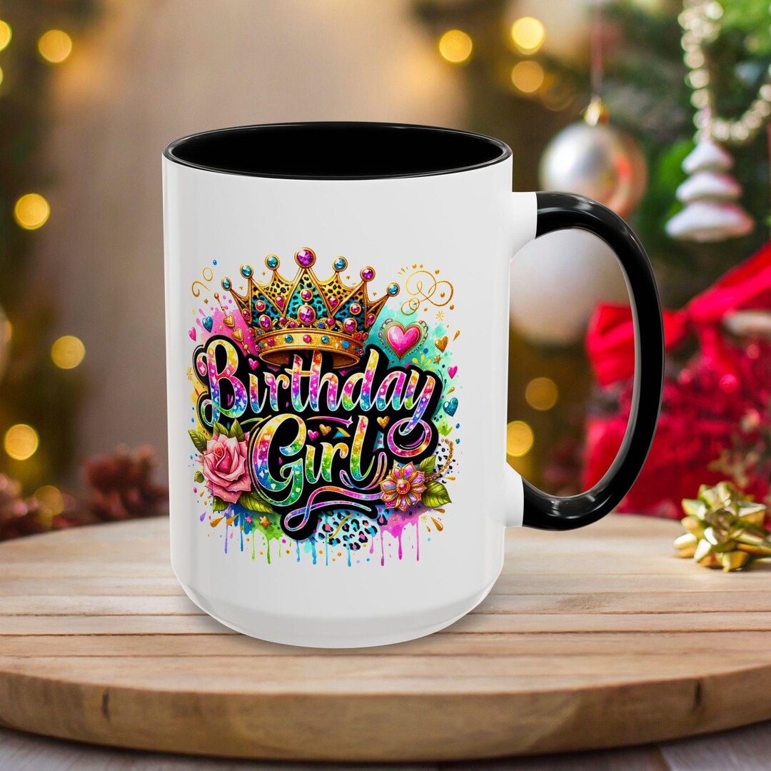 Birthday Girl Accent Coffee Mug, Colorful Floral Mug, Gift for Her ...