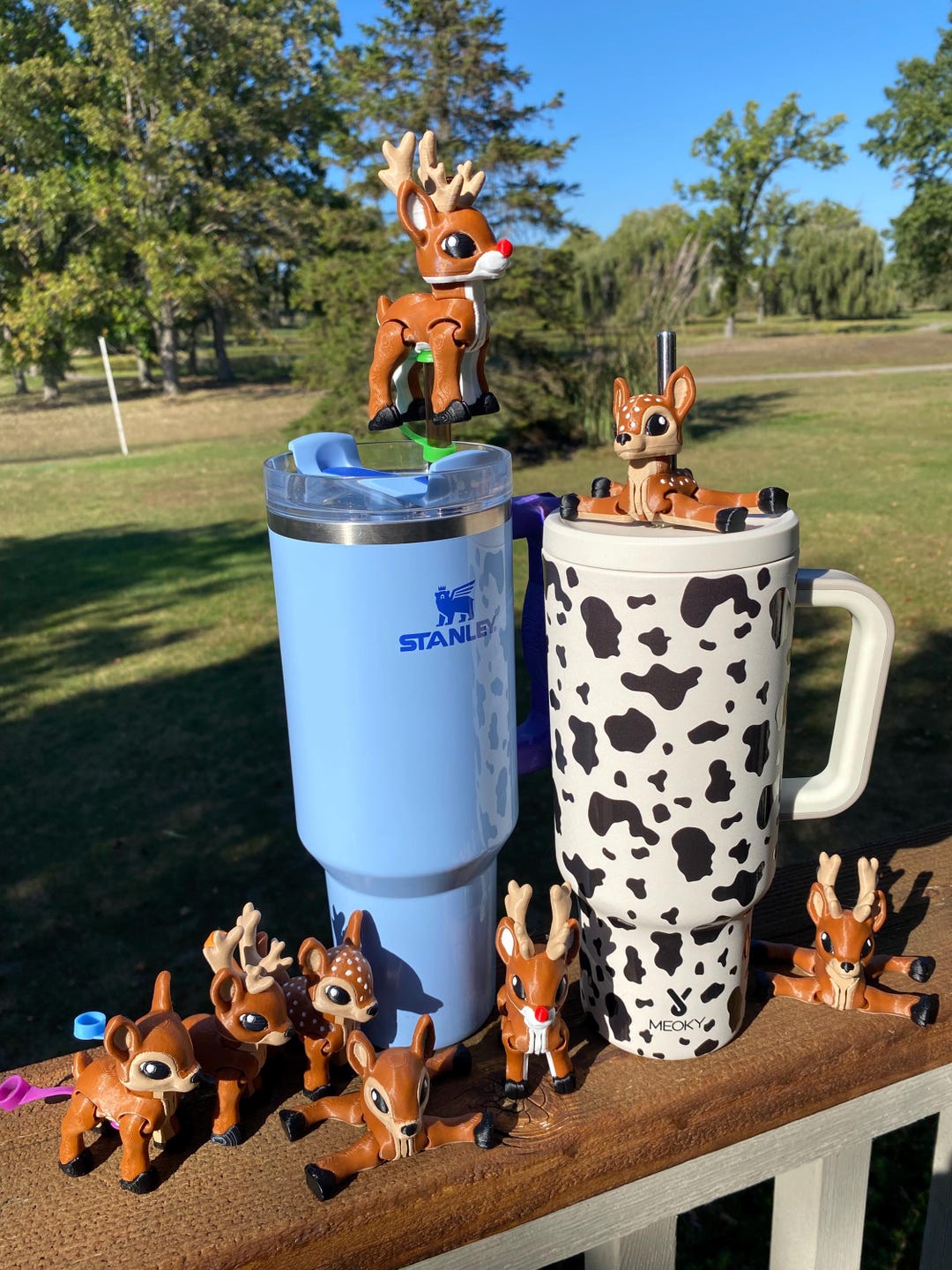 Reindeer and Whitetail Deer Fawn Doe Buck Rudolph Christmas Straw Toppers/ Charms Straw Buddies ...