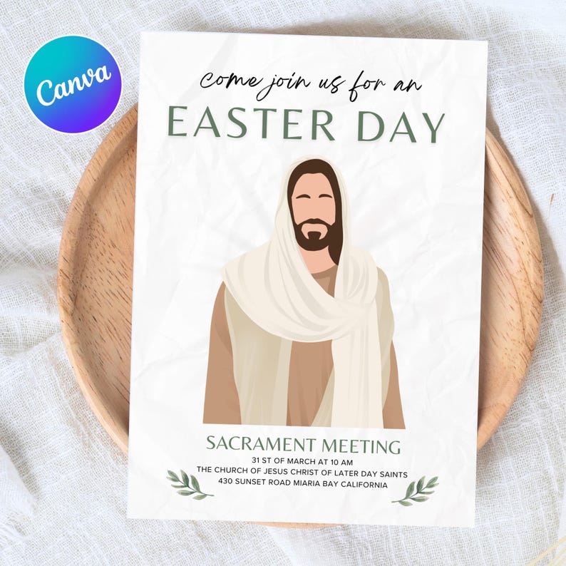 LDS Easter Invitation, Canva Template, Resurrection Invite, "he is ...