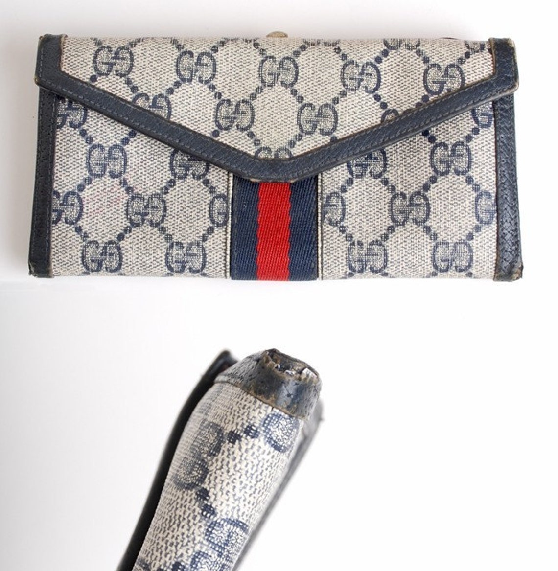 Vintage 80s Blue and Red Monogram Gucci Checkbook Wallet | Etsy