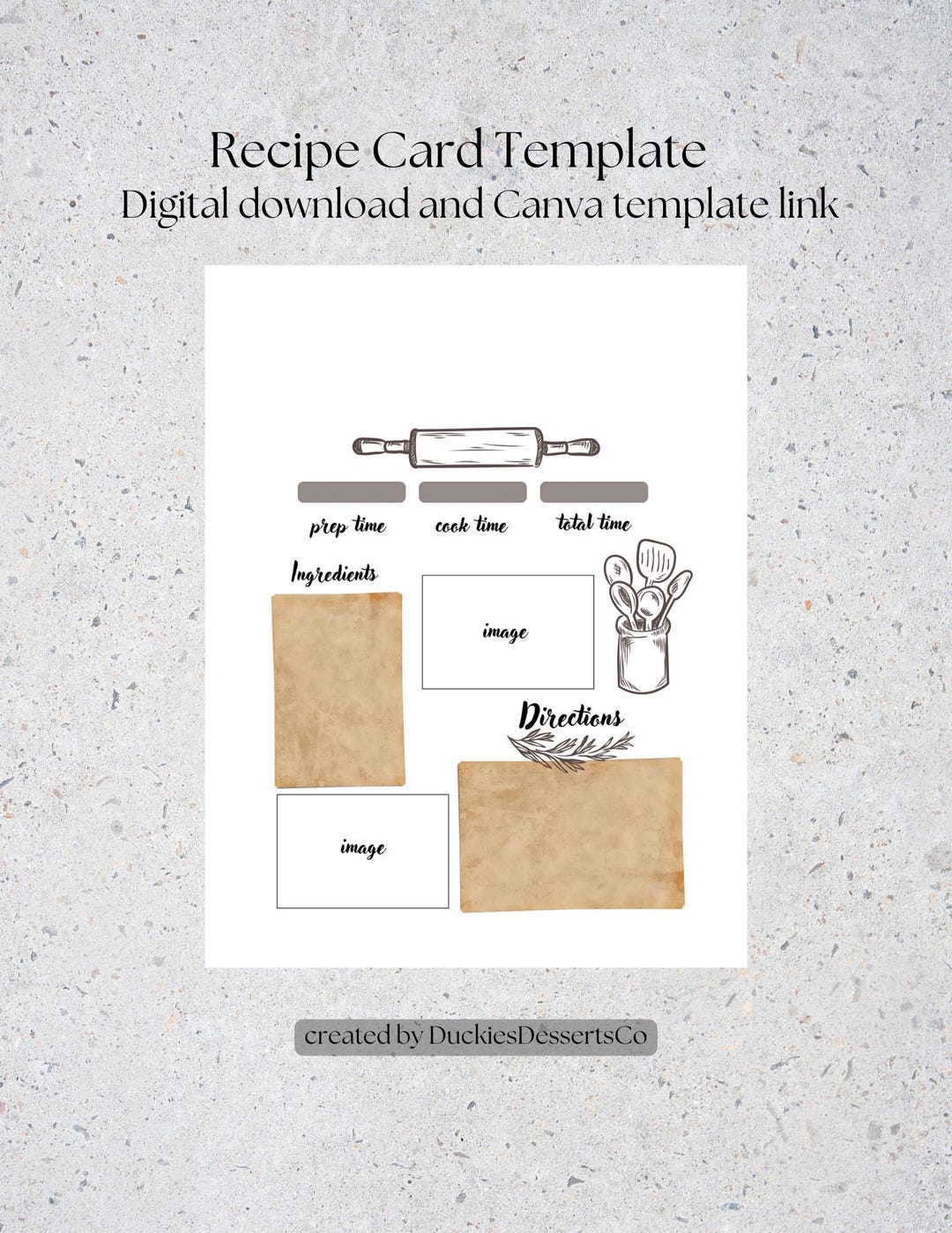 Rustic Recipe Card, Recipe Template, Cookbook Template, Canva Template ...