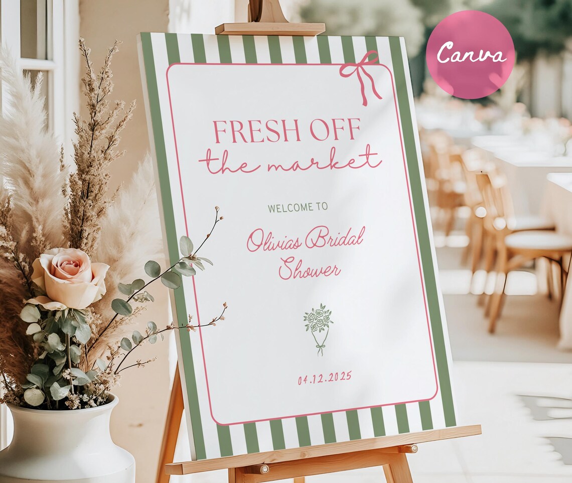 Fresh off the Market Welcome Sign, Bridal Shower Template, Farmer’s ...