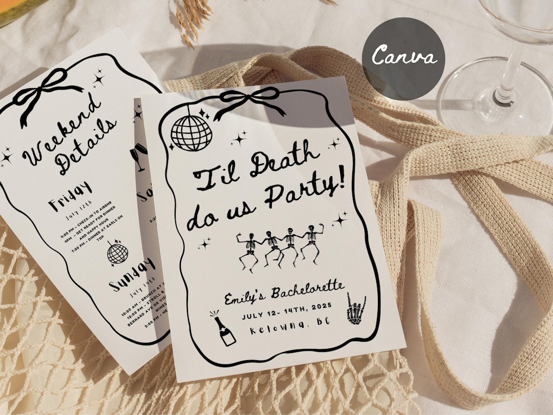 Til Death Do Us Party Bachelorette Invitation & Itinerary, Gothic Bride ...
