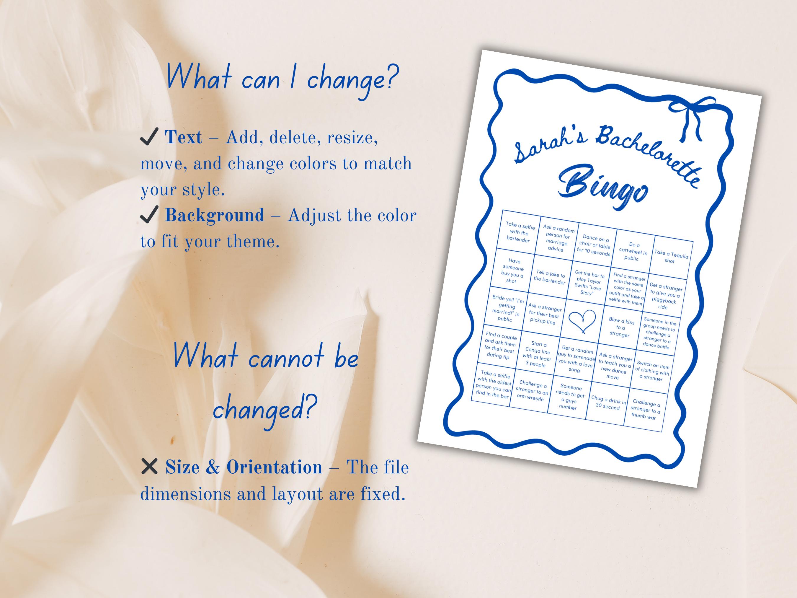 Bachelorette Bingo Game | Fun Hen Party & Pub Crawl Drinking Game ...