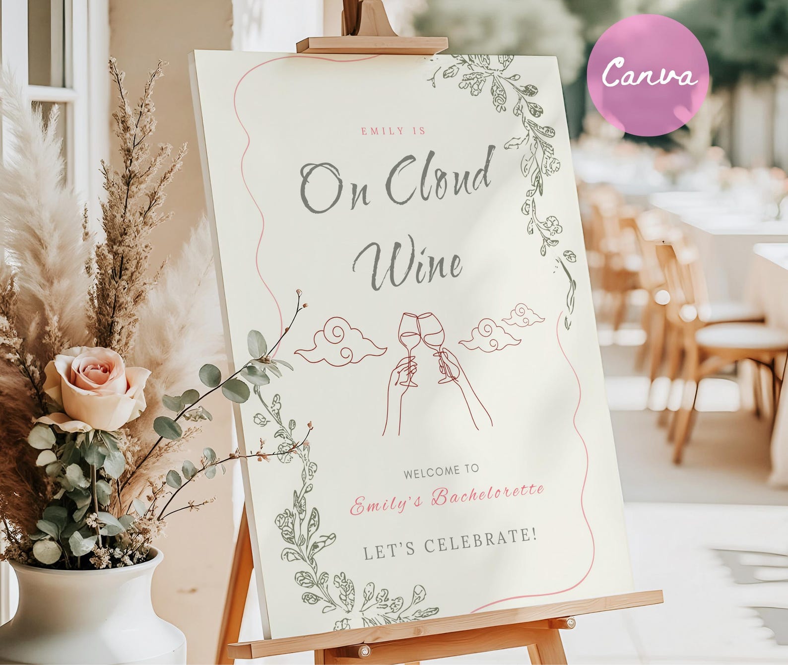 On Cloud Wine Bachelorette Welcome Sign, Editable Bach Sign, Vino ...