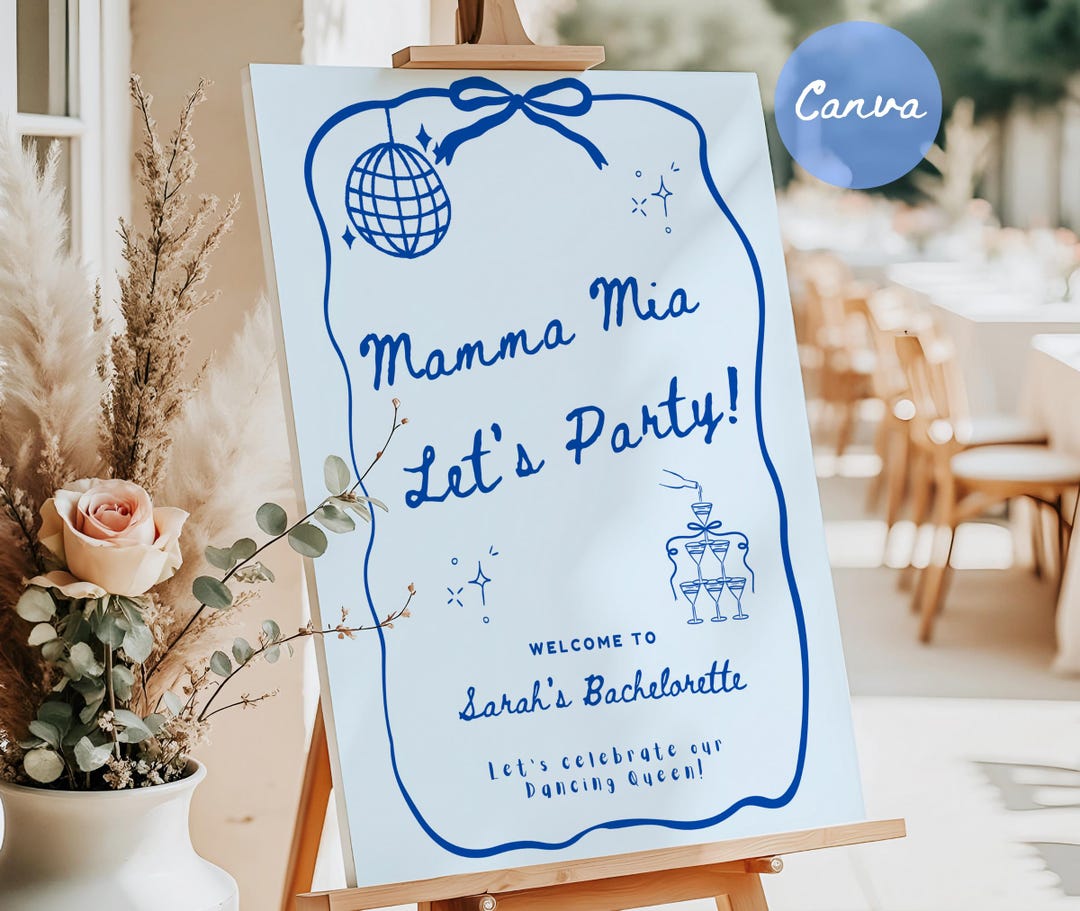 Mamma Mia Bachelorette Welcome Sign, Retro Disco Hen Party Board ...