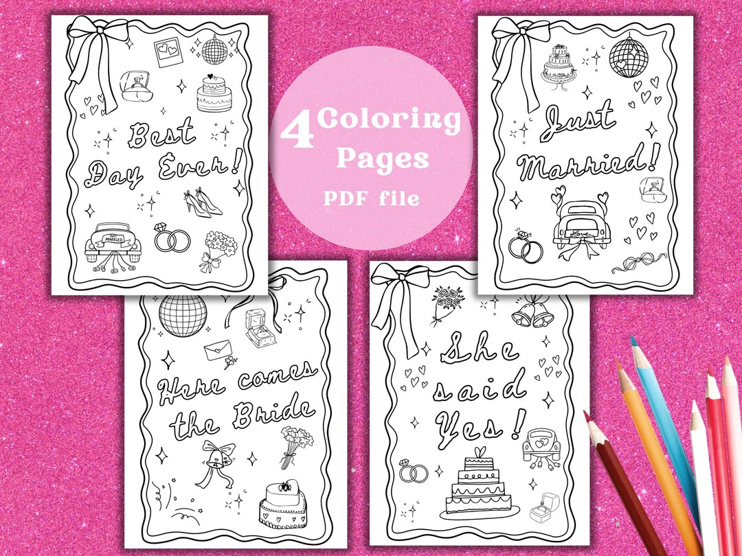 Wedding Coloring Pages for Kids, Wedding Activity Sheets, Hand Drawn ...