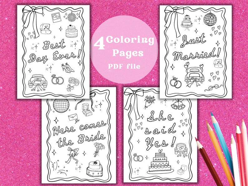 Wedding Coloring Pages for Kids, Wedding Activity Sheets, Hand Drawn ...