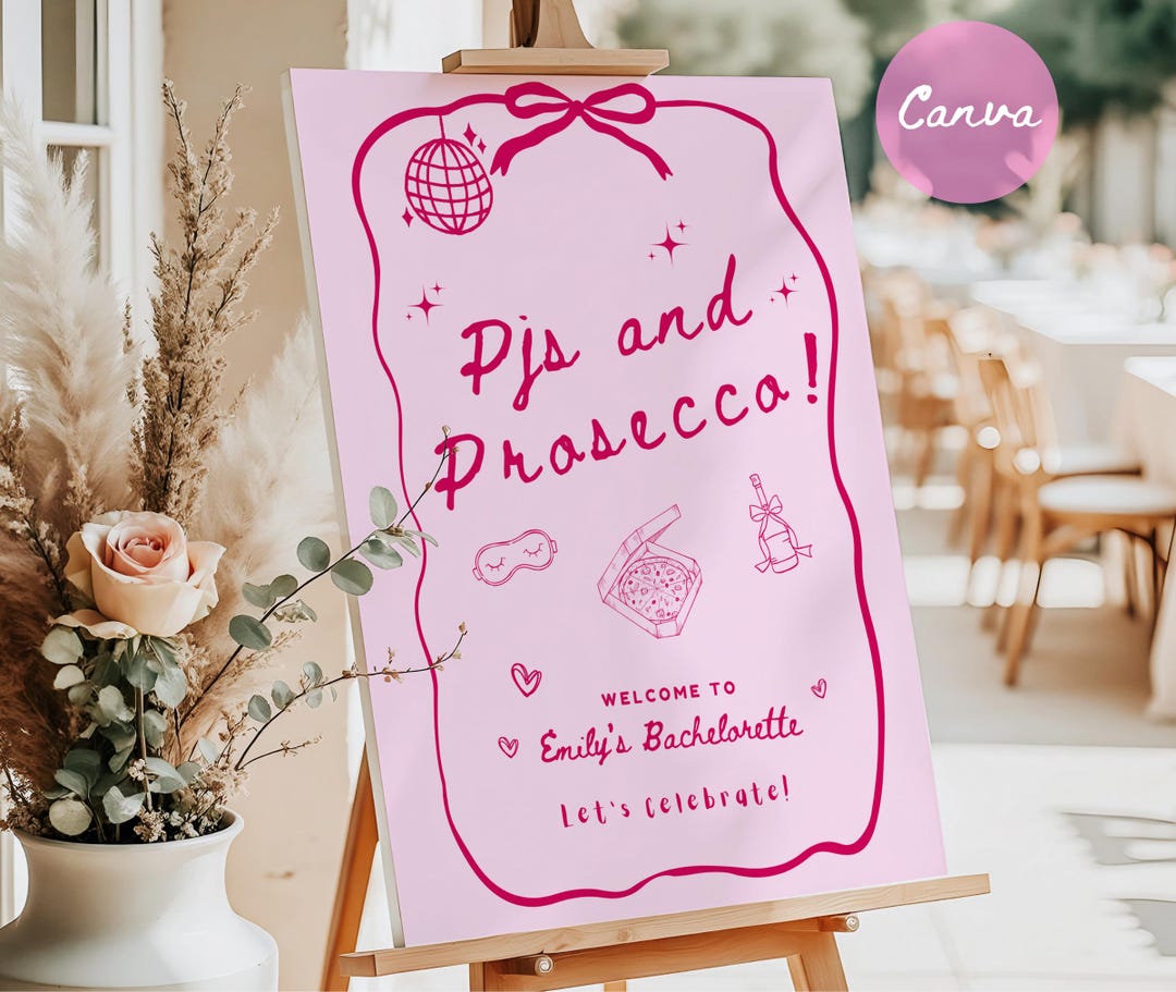 Pjs and Prosecco Bachelorette Welcome Sign, Pink Slumber Party Board ...