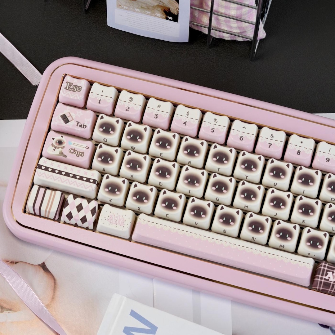 Siamese Cat Keycap Set – 130 Keys PBT MAO Profile, Cat-inspired ...