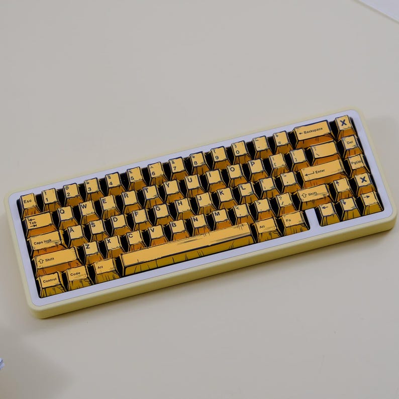 Comic Yellow Industrial Keycap Set, 148 PBT Cherry Profile, Hand-drawn ...