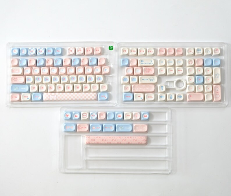 Dreamy Cat Keycap Set – 126 Keys PBT MOA Profile, Pastel Pink & Blue ...