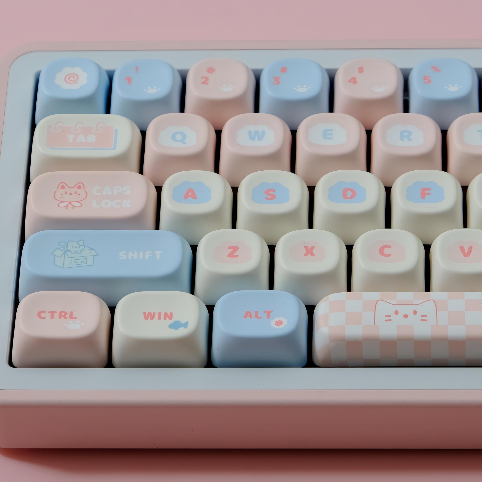 Dreamy Cat Keycap Set – 126 Keys PBT MOA Profile, Pastel Pink & Blue ...