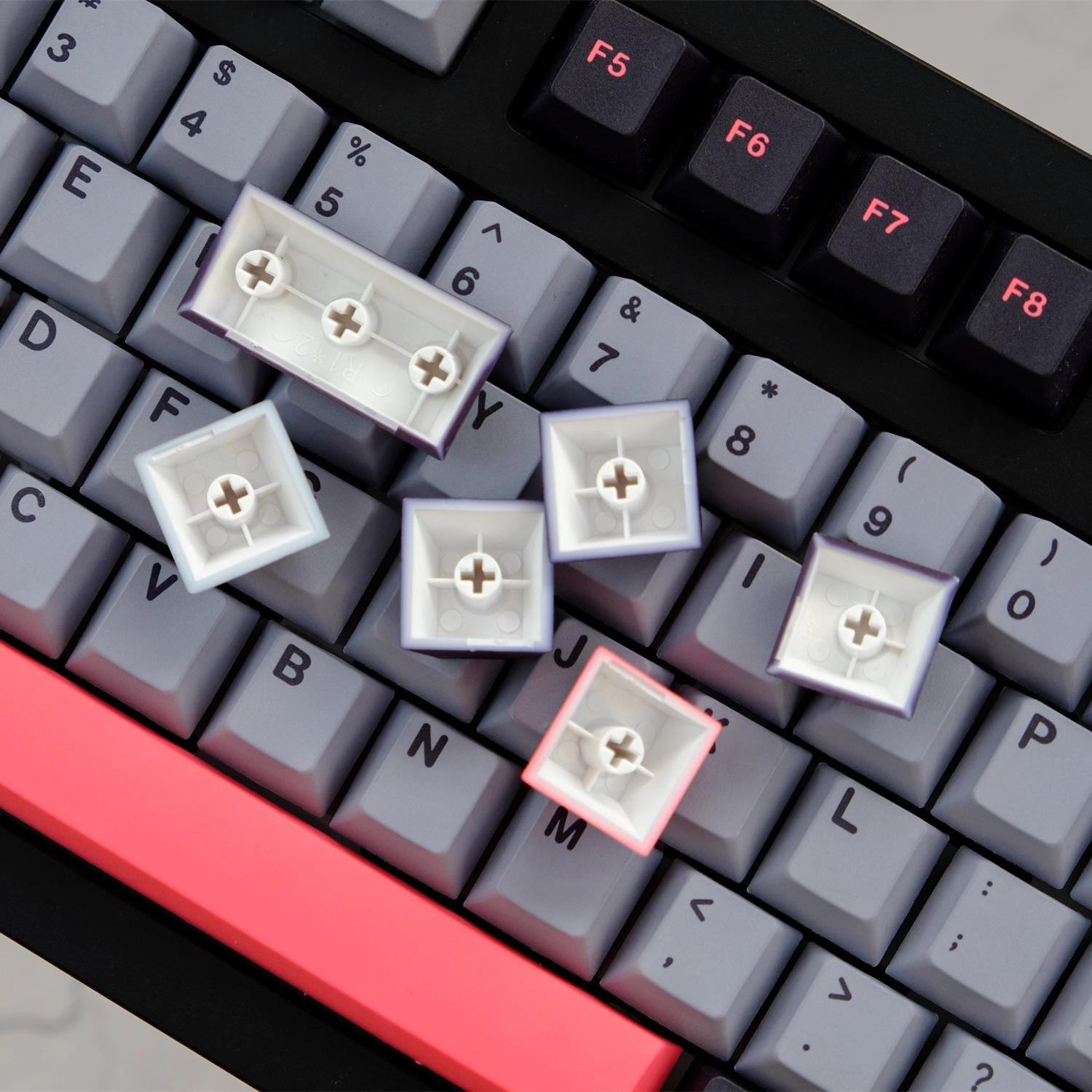 GMK 8008 Keycap Set, 127 Keys PBT Cherry Profile, Gray-pink Retro Style ...