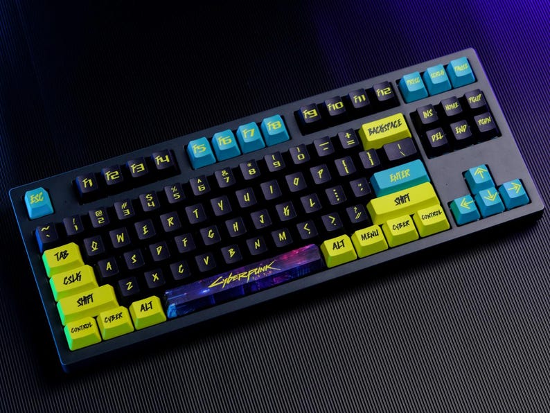 Cyberpunk 2077 Classic Keycaps, 148 Keys PBT OEM Profile, Neon ...