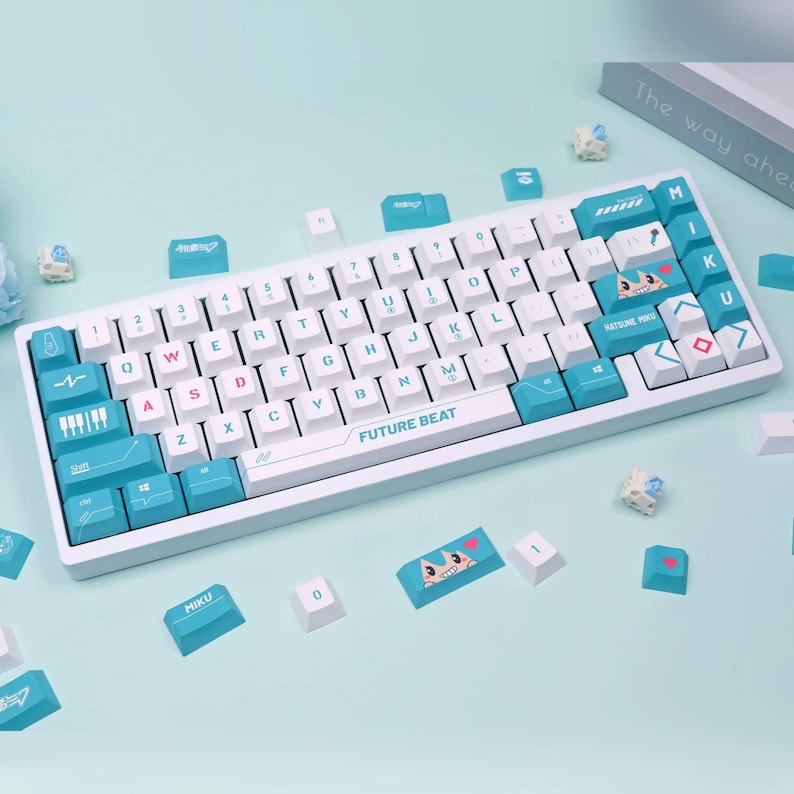 Hatsune Miku Japanese Anime Keycaps Set – 130-key Cherry Profile PBT ...