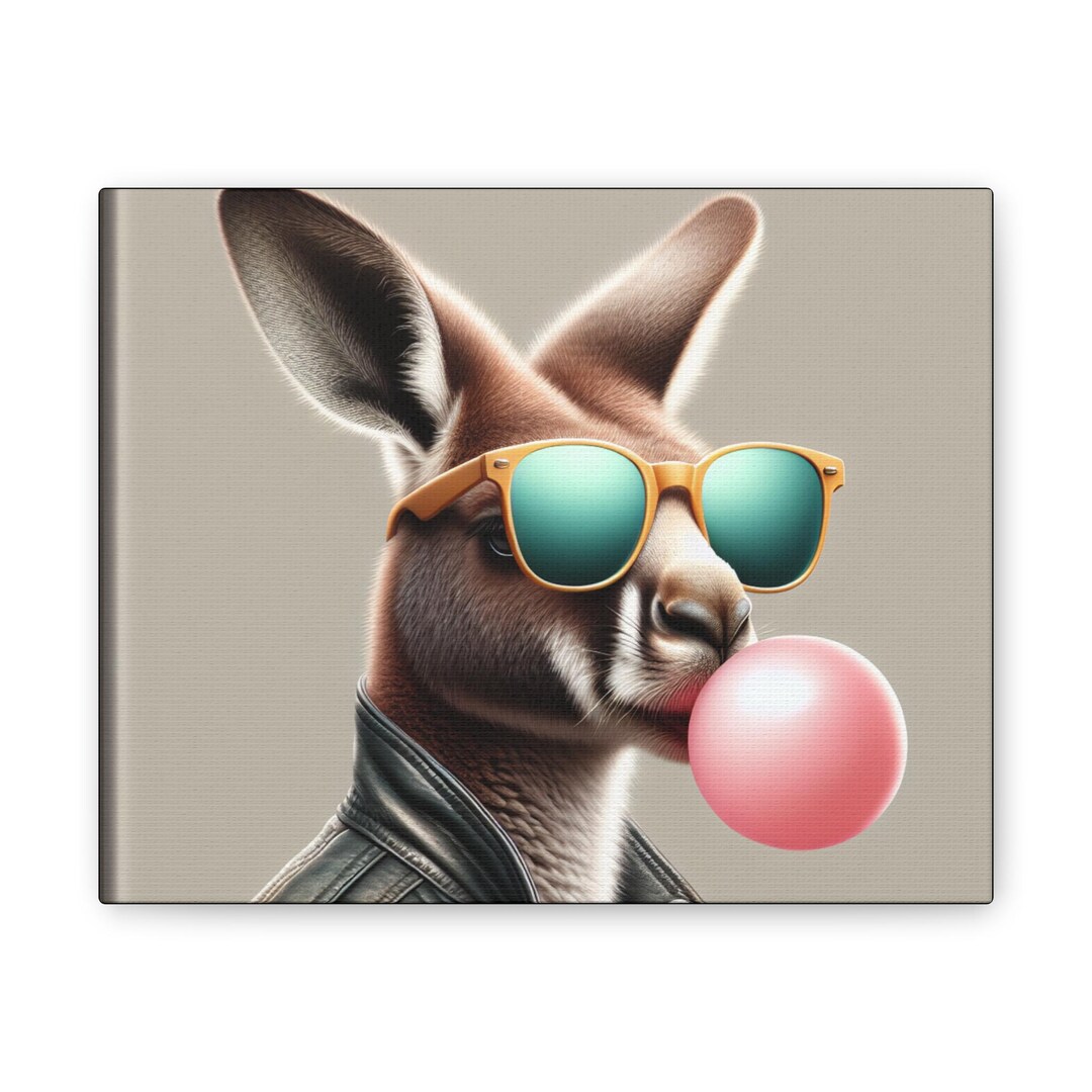 Cool Kangaroo Wall Art - Fun Retro Decor, Animal Canvas, Home Office ...