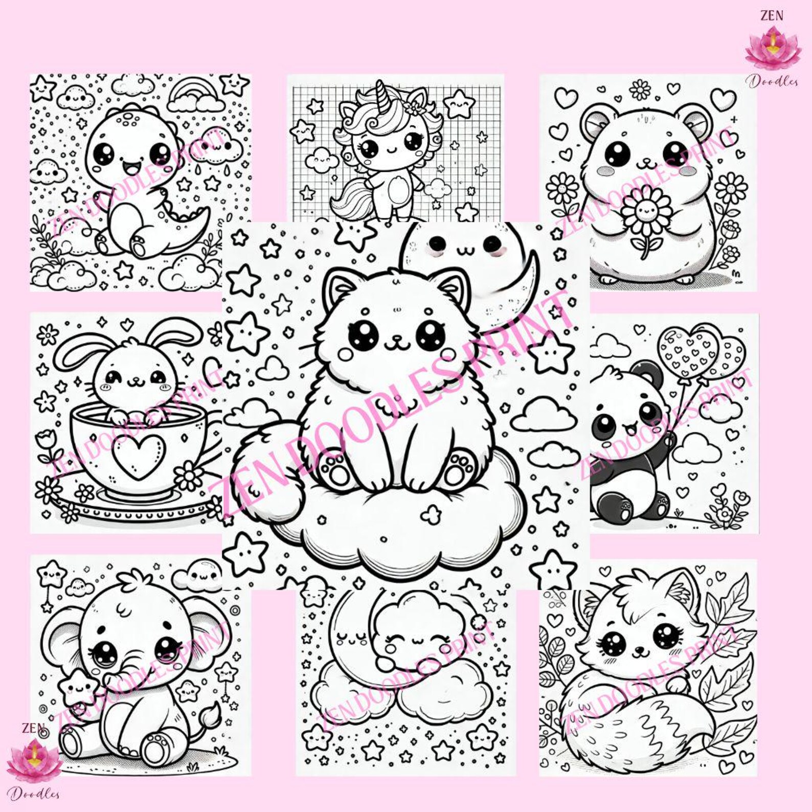 Kawaii Animal Coloring Pages | Cute Digital Coloring Sheets for All ...
