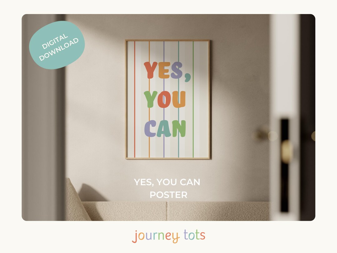 Yes You Can Poster, Kids Poster, Printable, Playroom Wall Art, Bedroom ...