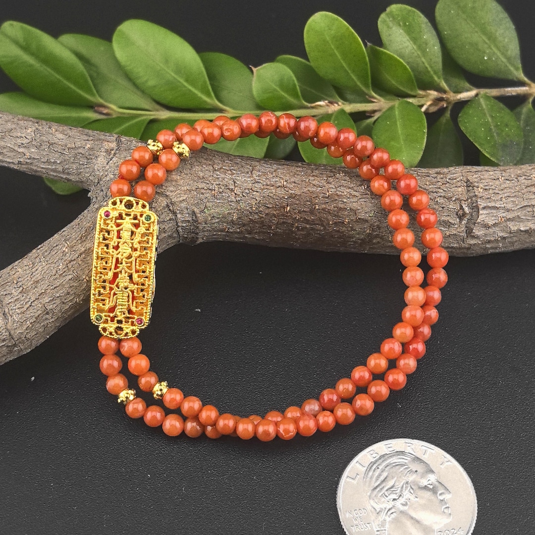 Persimmon Red Sichuan Nanhong (south Red Agate) Beaded Bracelet With ...