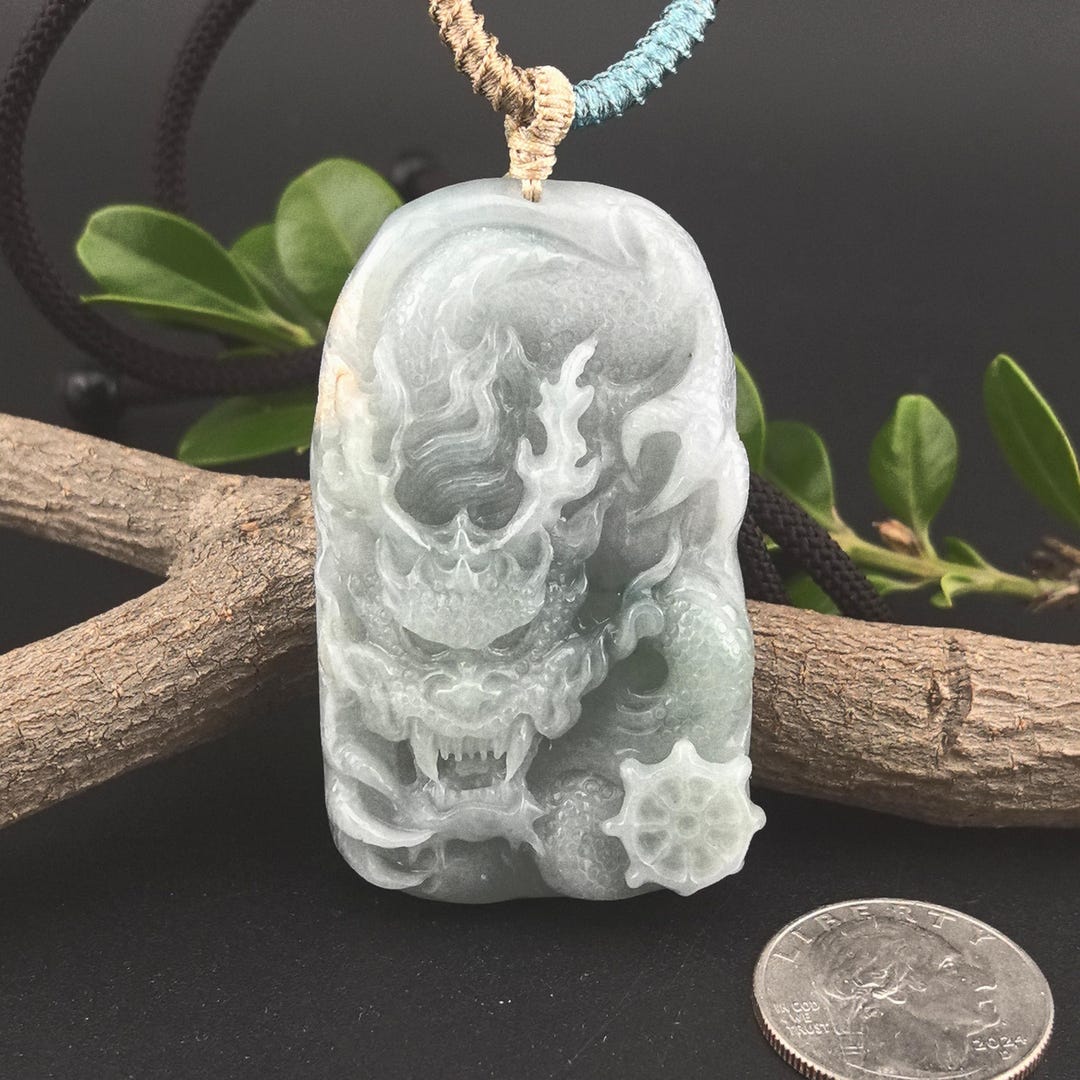 60.6 Mm Translucent Chinese Dragon With Dharma Wheel Jade Pendant ...