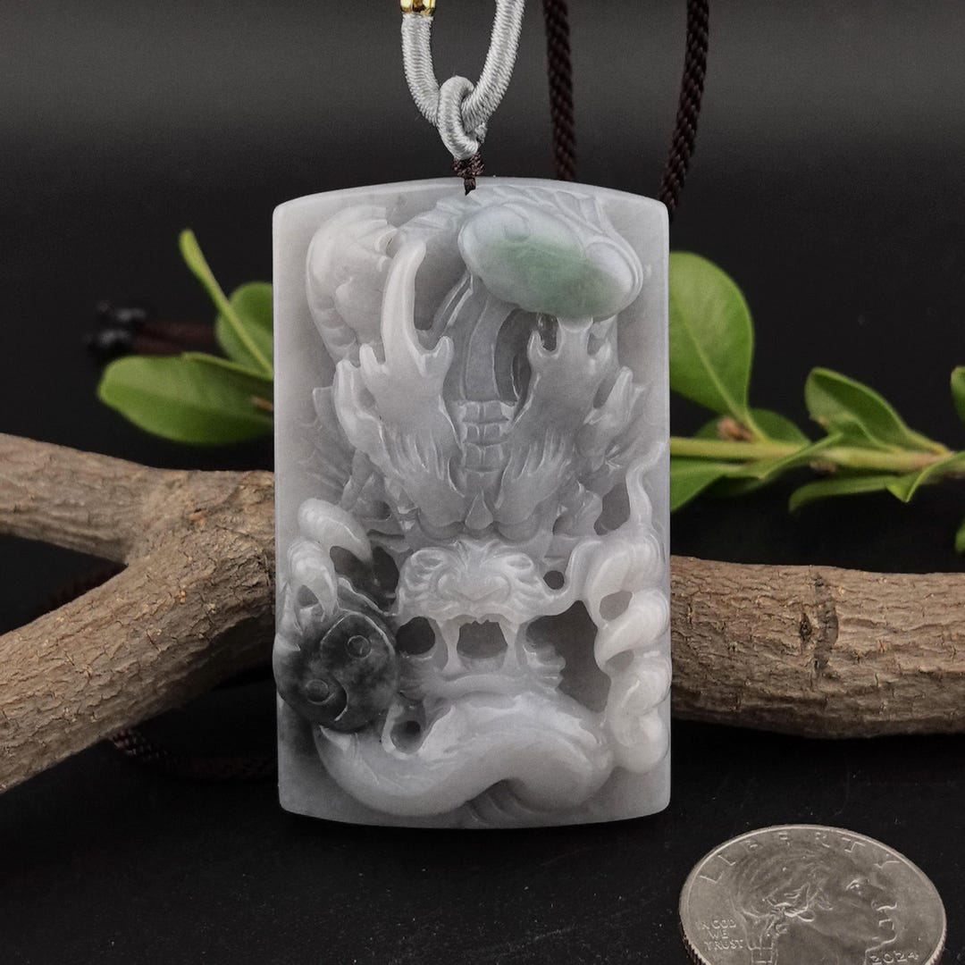 62.4 Mm Chinese Dragon and Yin Yang Jade Pendant - Unique Hand-carved ...