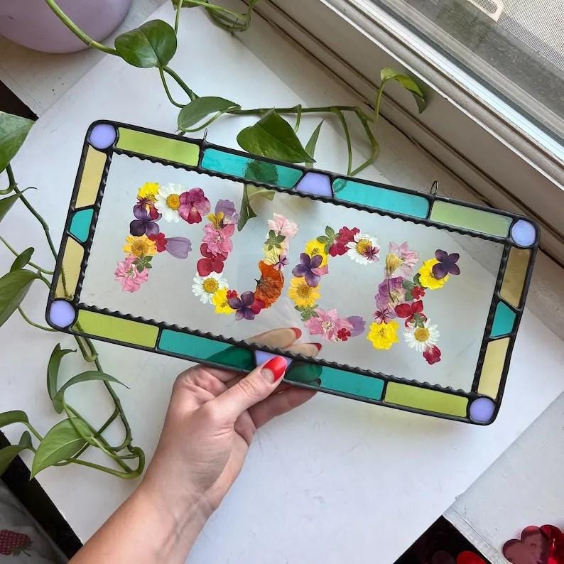 Funny Pressed Flower Suncatcher - Window Hanging Decor, Flower Wall Art ...