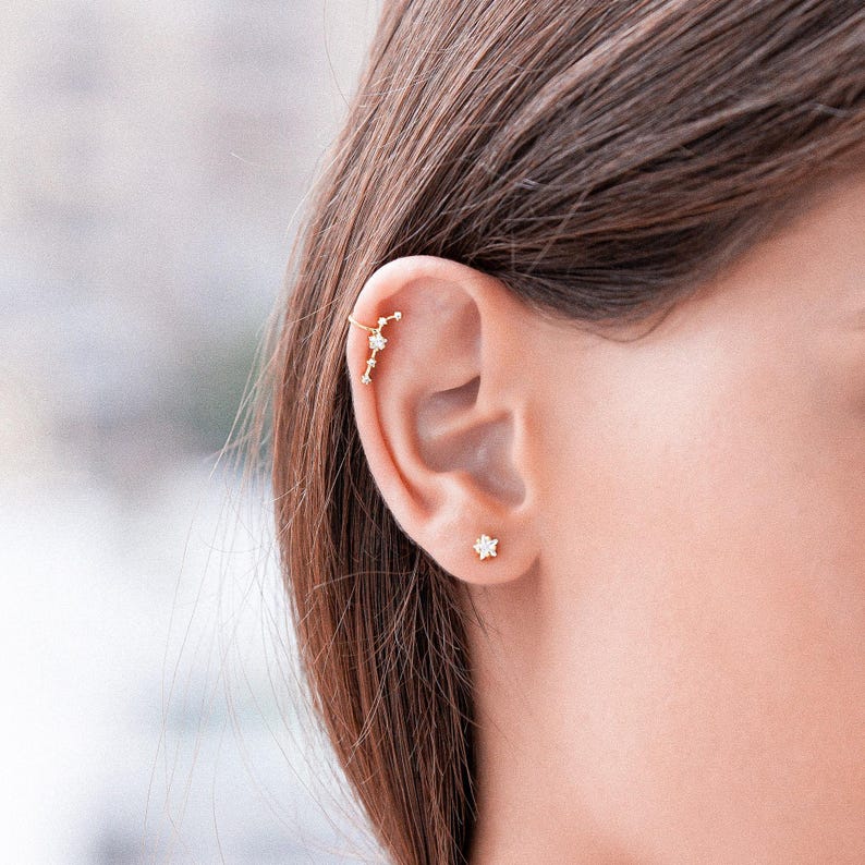 Aries Zodiac Constellation Mismatched Set of Star CZ Stud and Ear Cuff ...