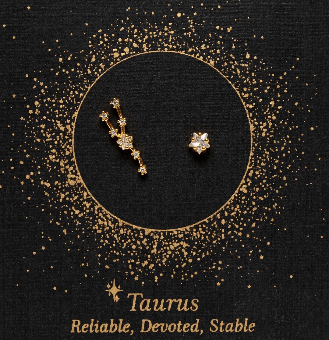 Taurus Zodiac Constellation Stud Earrings, Mismatched Set of Taurus ...