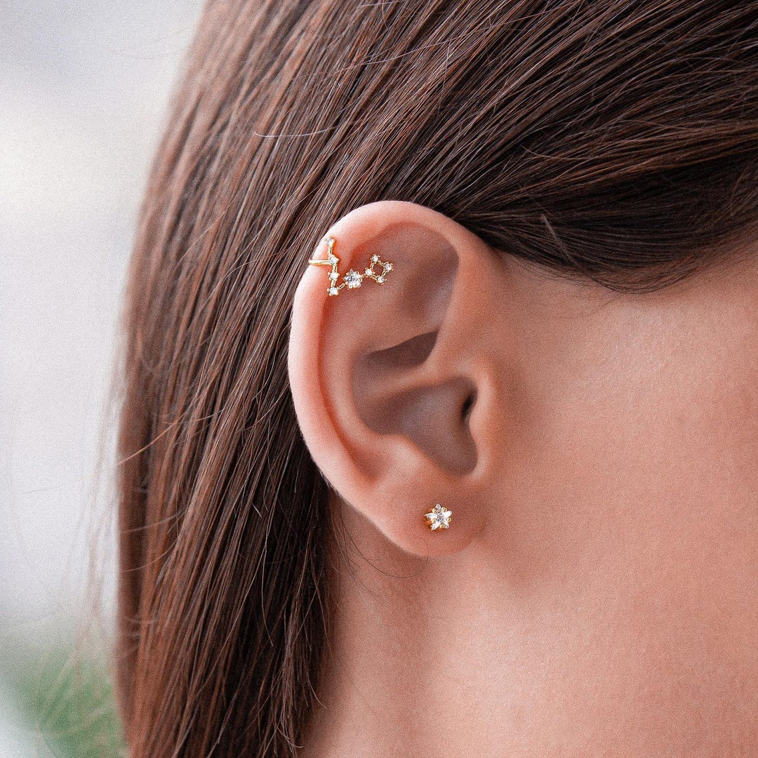 Pisces Zodiac Constellation Earrings, Mismatched Set of Star Zircon ...