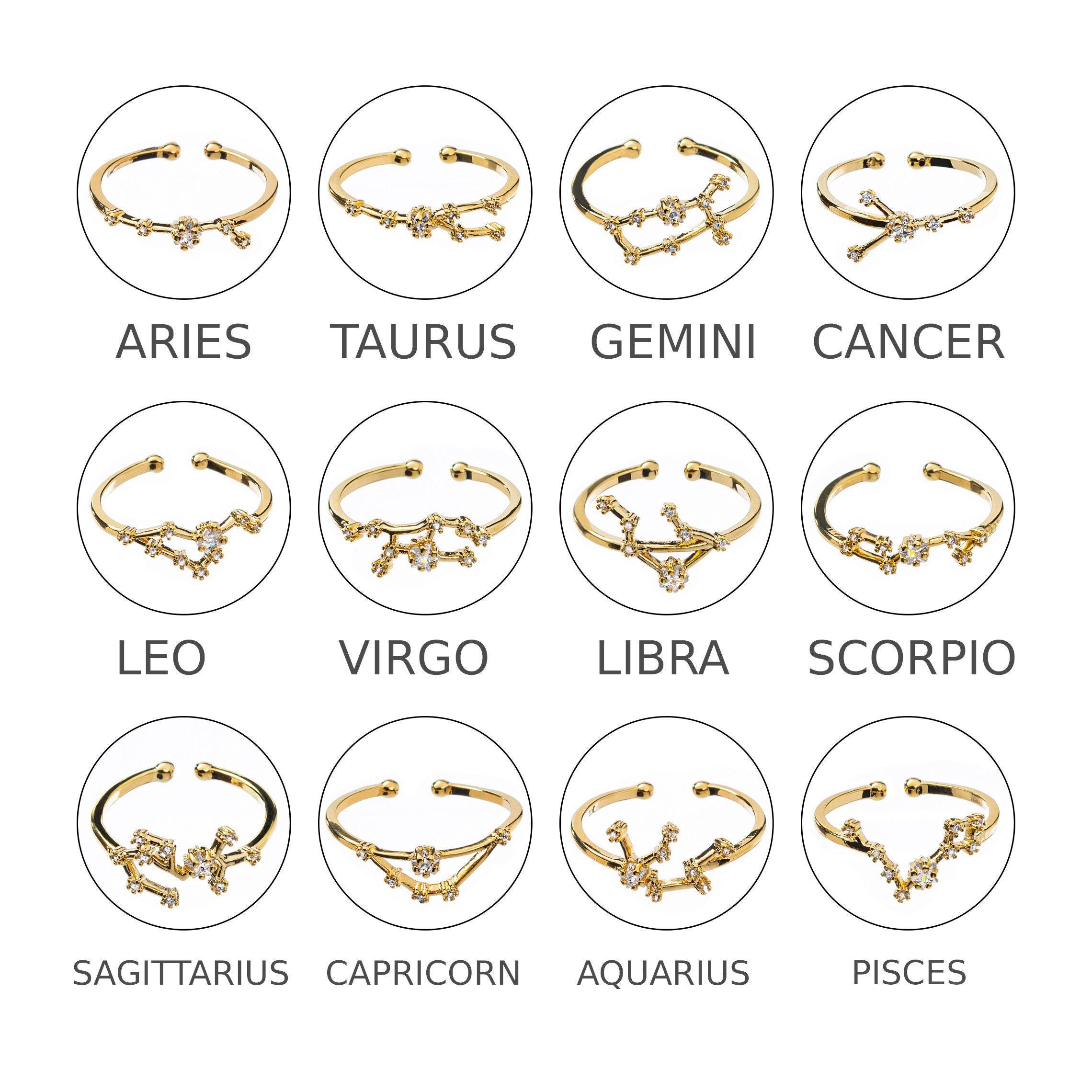 Sagittarius Zodiac Constellation Ring, 14k Gold Plated Paved Zodiac ...