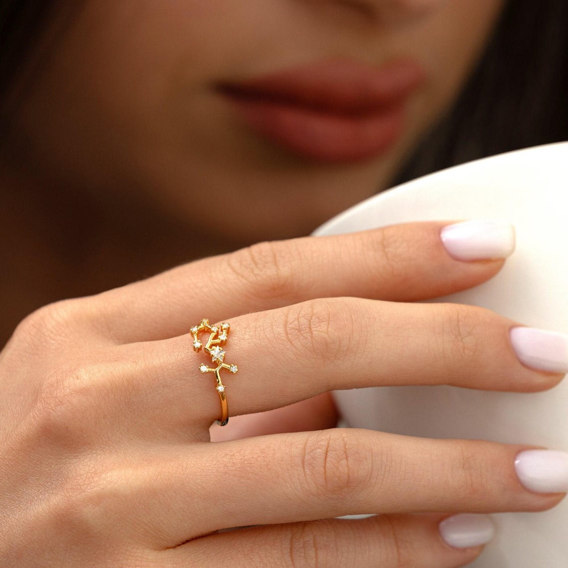 Sagittarius Zodiac Constellation Ring, 14k Gold Plated Paved Zodiac ...