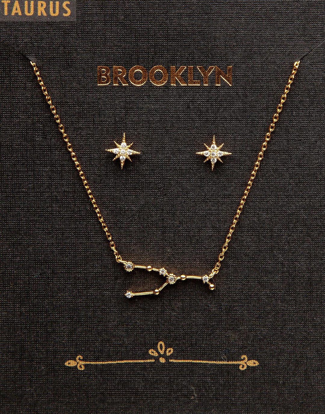 Taurus Constellation Necklace and Star Studs: 18K Gold Zodiac Jewelry ...