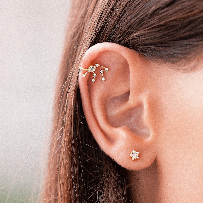 Aquarius Zodiac Constellation Earrings, Mismatched Set of Star Stud and ...