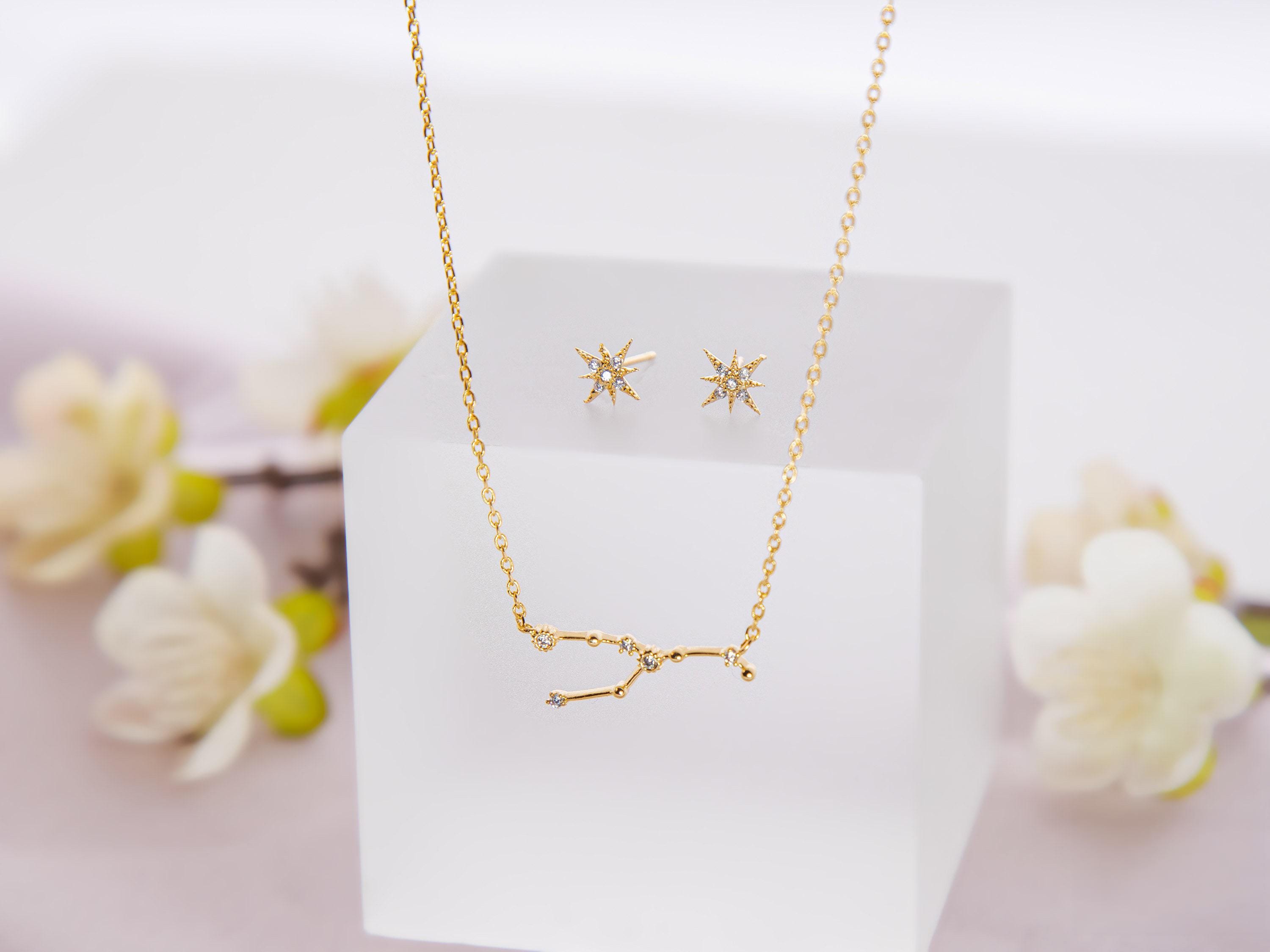 Taurus Constellation Necklace and Star Studs: 18K Gold Zodiac Jewelry ...