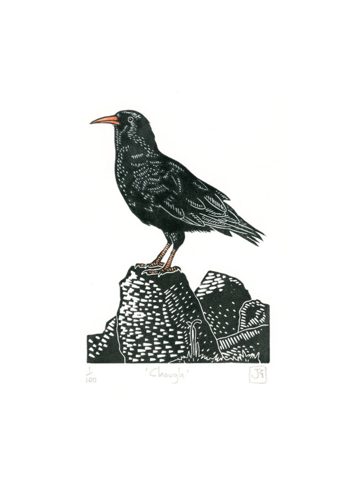Chough Three-colour Linocut Print - Etsy