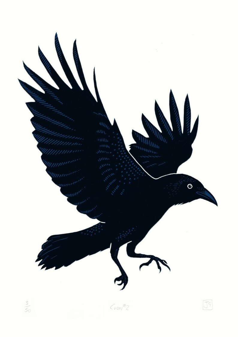 Crow No.2 A3 Two-colour Linocut Screen-print - Etsy