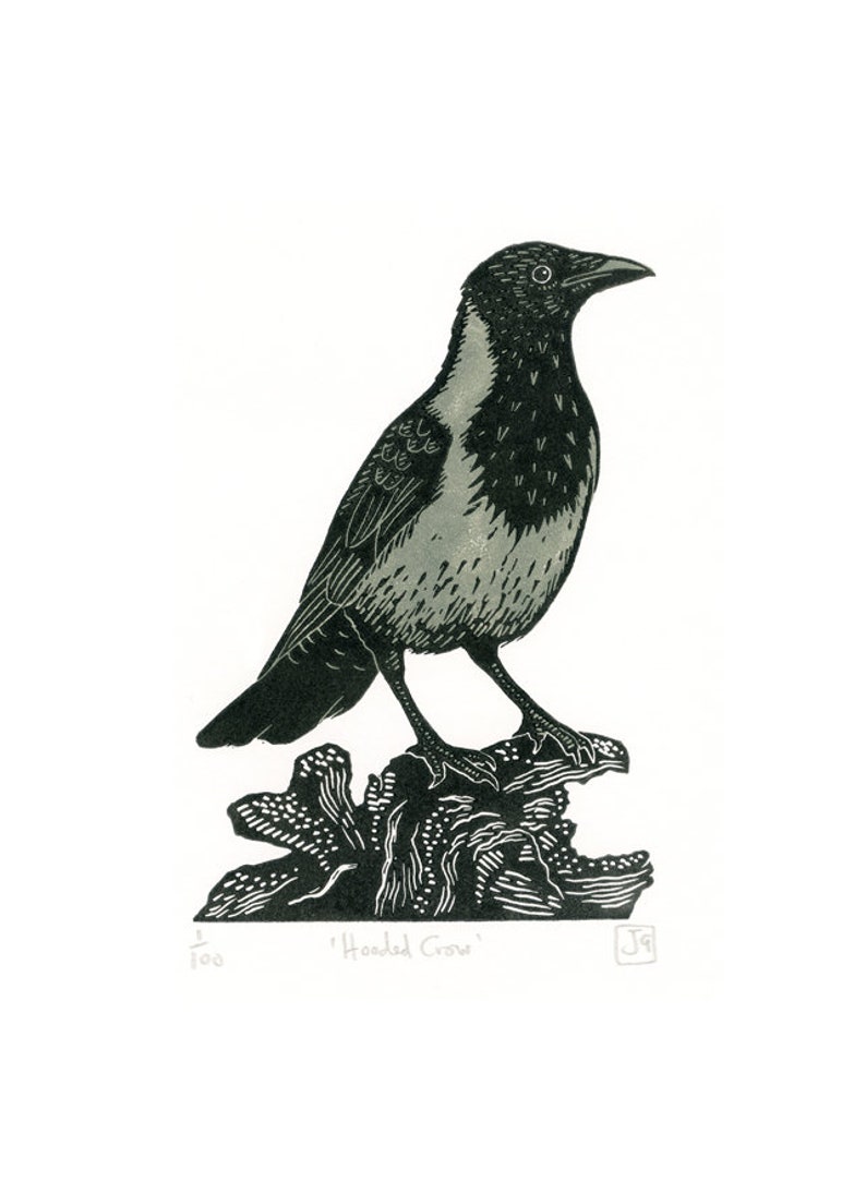 Hooded Crow Two-colour Linocut Print - Etsy